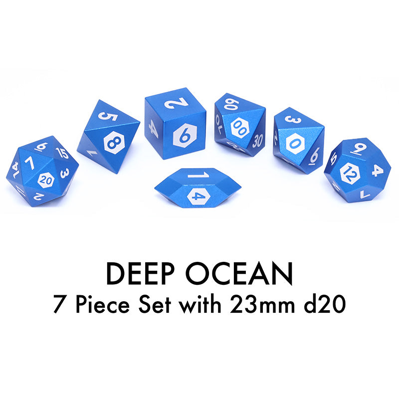 Preorder: Honest Dice 7 Piece Aluminum Dice Set w/ 23mm d20